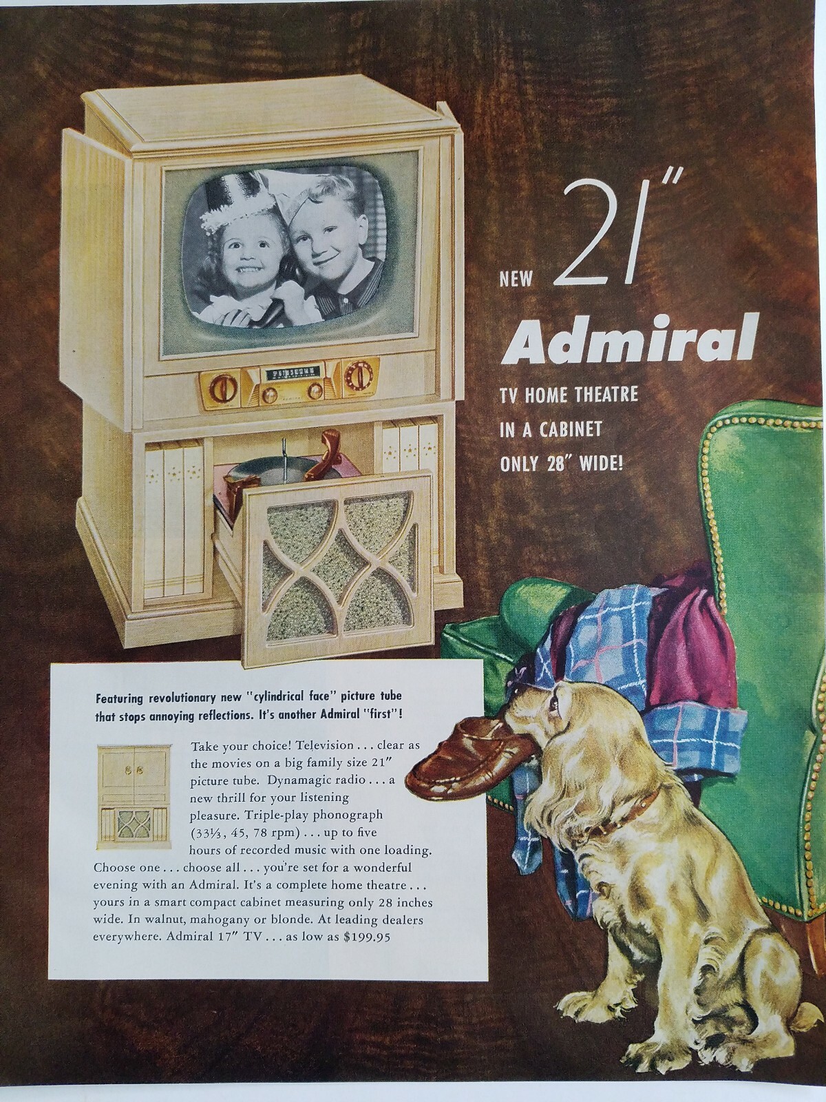 1952 21 Admiral Television TV home theater blond wood cabinet vintage ...