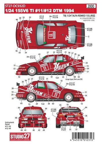[ STUDIO 27 Decals ] 1/24 Alfa Romeo 155 V6 TI #11/12 DTM 1994 ...