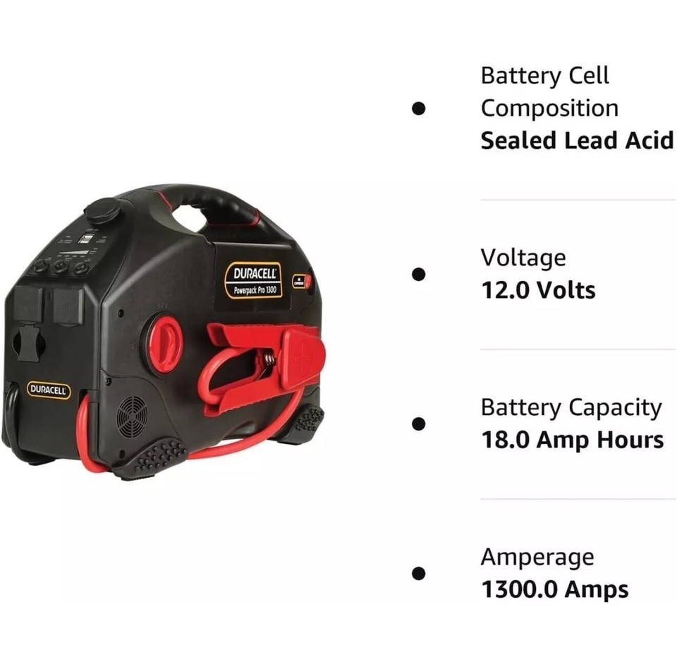Duracell Power Powerpack Pro 1300 Jump Starter, Air Compressor & Power ...