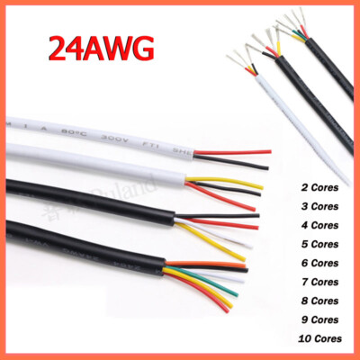 Flexible 2-10 Core Multicore Cable 24AWG Black White Signal Power Data ...