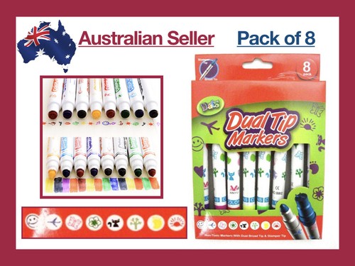 16x Tips Dual Tip Texta Marker Colour Stamp Double Head Pen Colourful ...
