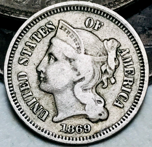 1869 Three Cent Nickel Piece 3C Ungraded Circulated Choice US Type Coin ...