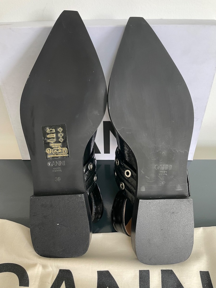 New Ganni Black Patent Slingback Feminine Buckle Ballerinas New Ganni Black Patent Slingback Feminine Buckle Ballerinas