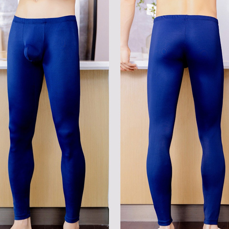 Mens Stretch Ribbed Athletic Yoga Solid Color Bulge Pouch Skinny Pants ...