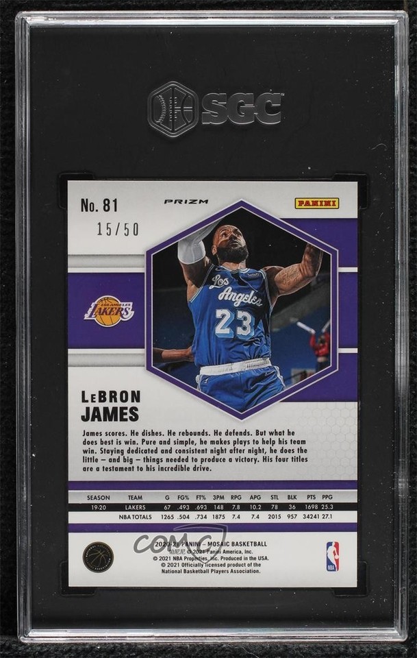 2020-21 Panini Mosaic Fast Break Purple Prizm /50 LeBron James #81 SGC ...