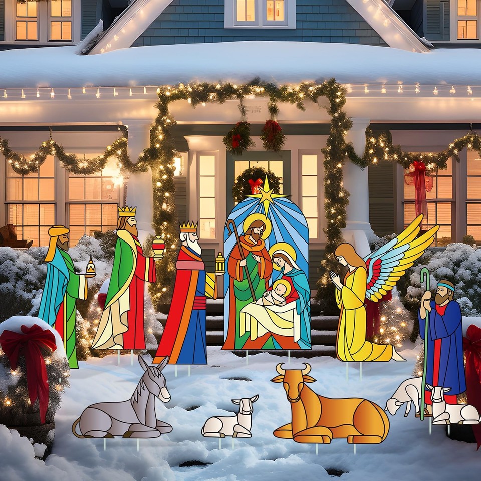 9 Pcs Outdoor Nativity Scene Yard Sign with Stakes Holy Christmas ...