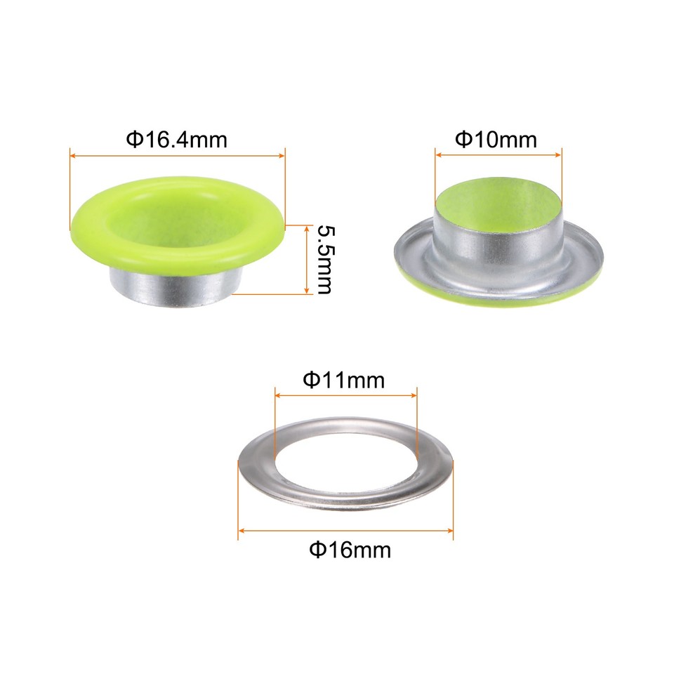 100 Set Round Grommets 10mm Hole Metal Eyelets with Washers, Neon Green ...