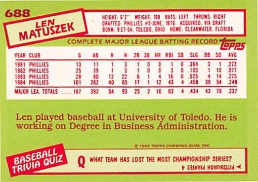 1985 Topps Tiffany #688 Len Matuszek p2s-15983 | eBay