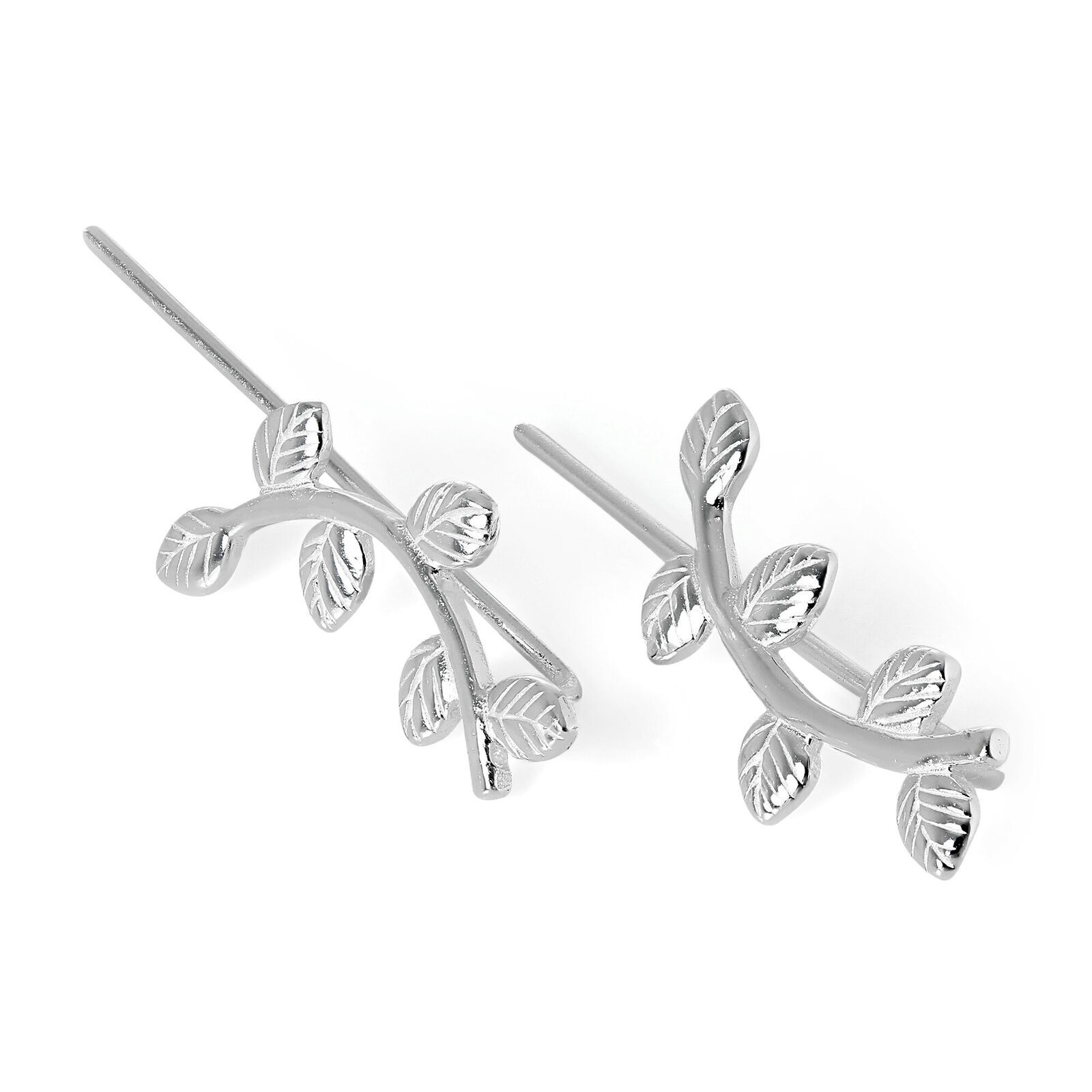925 STERLING SILVER Ear Crawler Climber Cuff Crystal Leaf Earring Pair ...