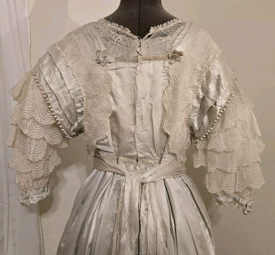 Edwardian Pale Blue Silk Lace Tassel Trim Gown | eBay