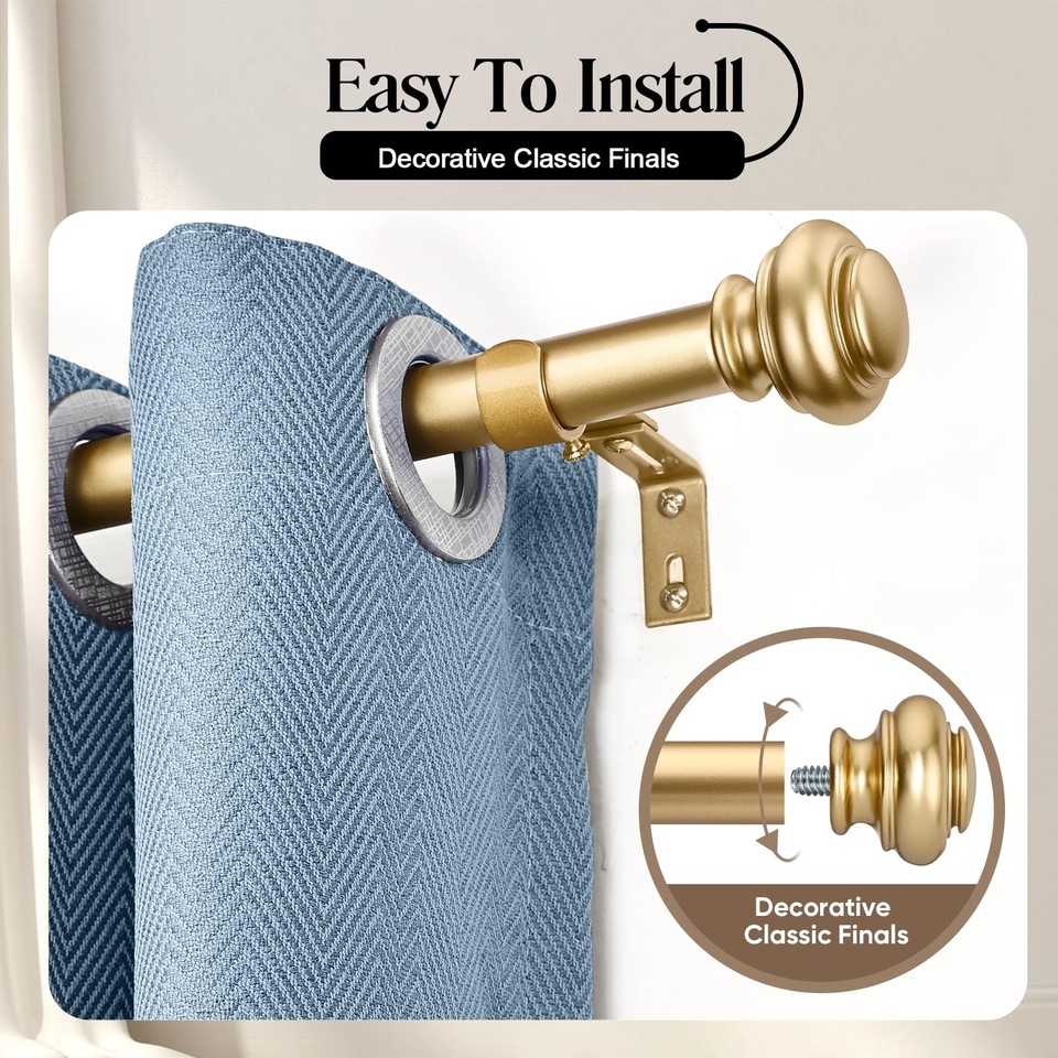 Heavy Duty Curtain Rods for Windows 28 to 48 Inches, 1 Inch Gold ...