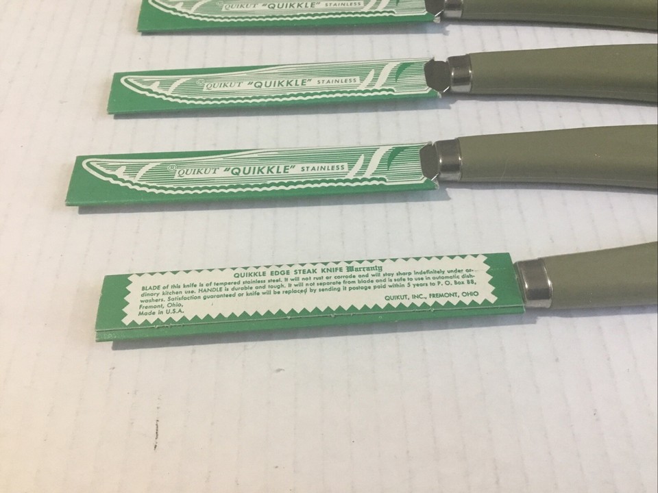 Vintage Quikut Quikkle Green Handle 8” Steak Knife Set 9. | eBay