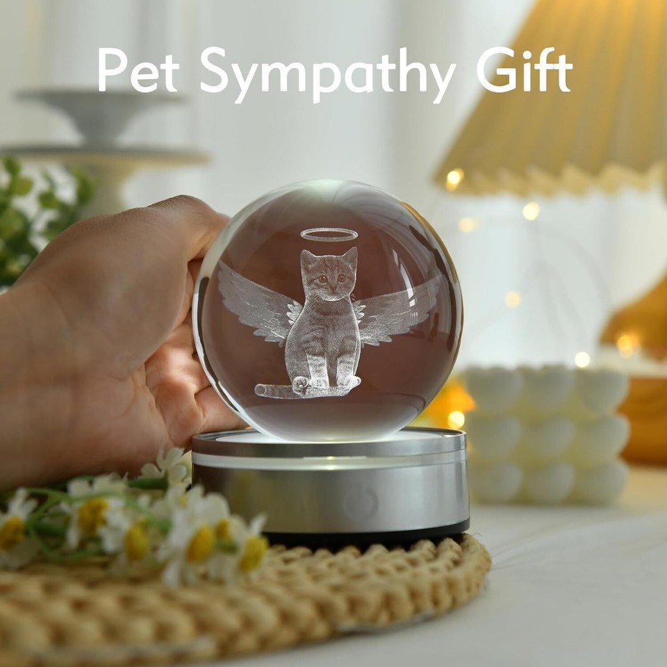 3D Cat Angel Crystal Ball - Heartwarming Memorial Gift for Cat Lovers ...