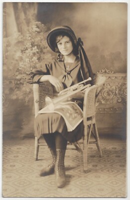 1918 Studio REAL PHOTO of Beautiful Teenage Girl & Trumpet REAL PHOTO ...