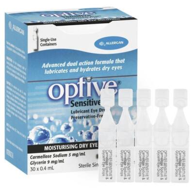Optive Sensitive Eye Drops 0.4mL 30 Moisturising Eye Drop Preservative ...