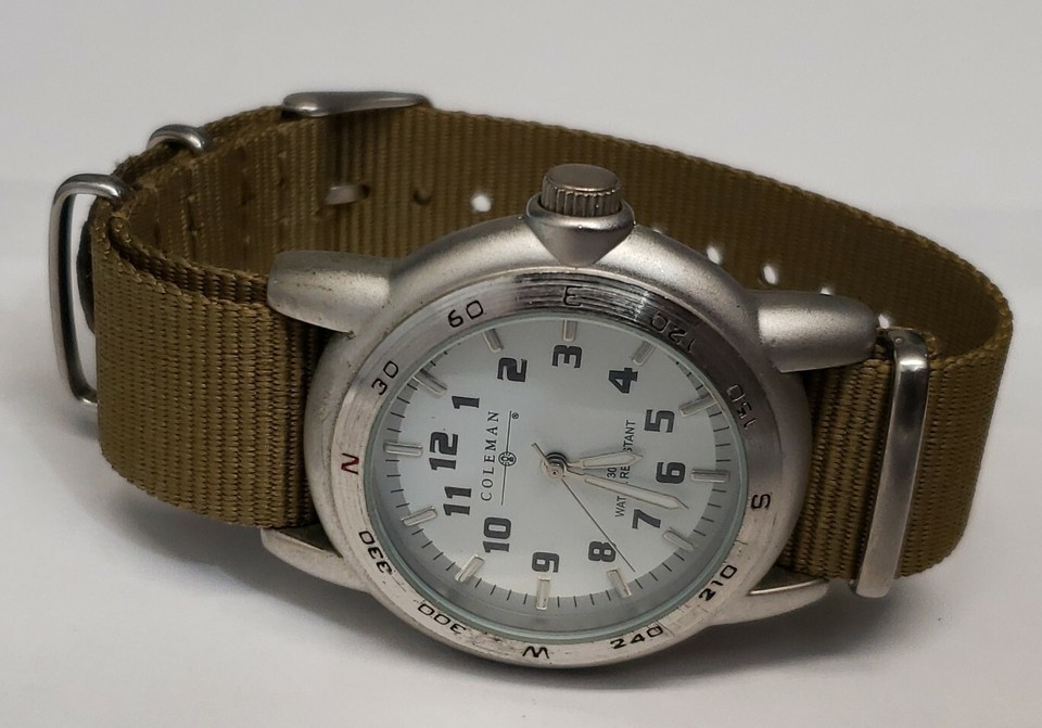 Mens Coleman Analog Quartz 42mm Watch Compass Bezel New Band & Battery ...