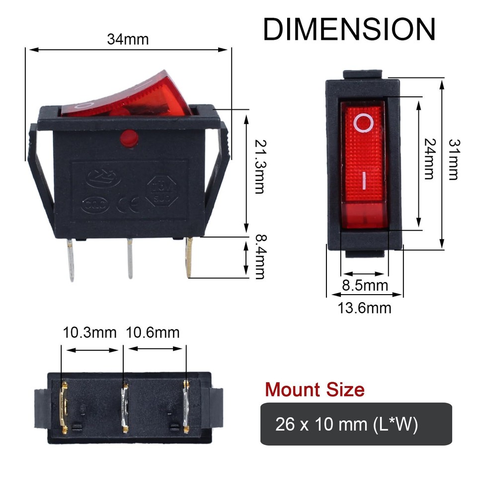 2Pcs Rocker Switch AC110V/120V 20A Light Illuminated ON-Off 3 Pins 2 ...