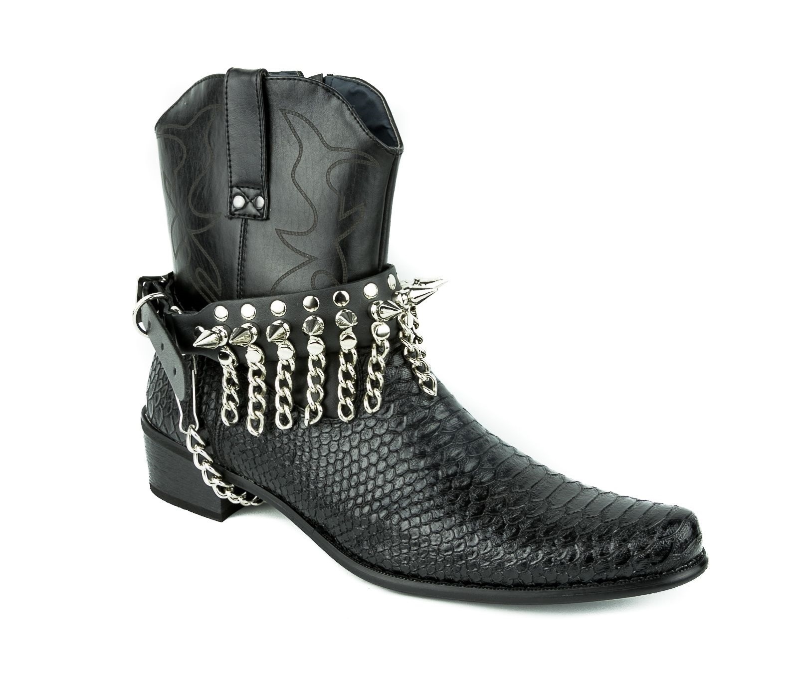 Spike and Chain Leather Bootstrap Western Punk Gothic Bikers Boot ...