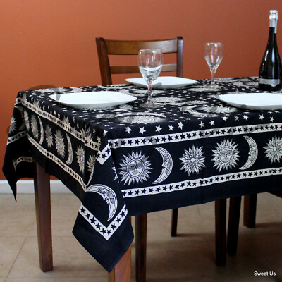 Cotton Celestial Tablecloth Rectangle 60x90 Sun Moon Star Bed Sheet ...
