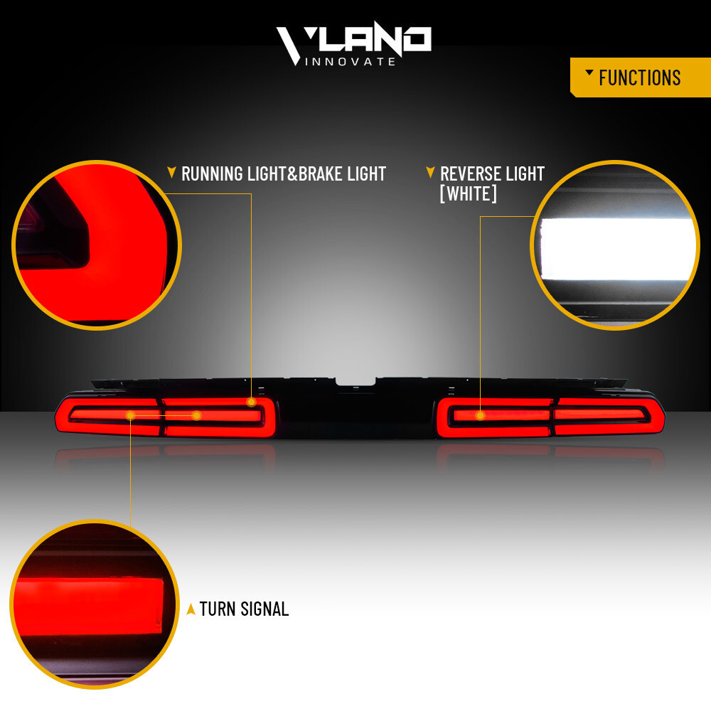 VLAND Pair Red LED Tail Lights For Dodge Challenger 2008-2014 LED Rear ...
