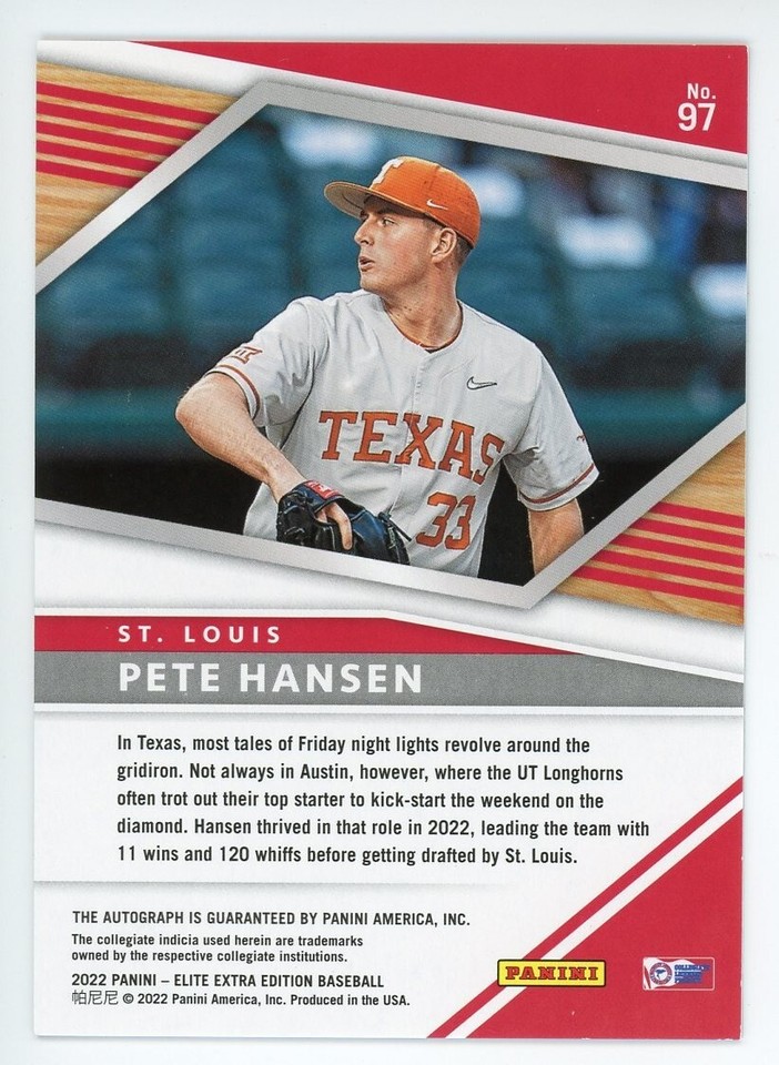 Pete Hansen 2022 Panini Elite Extra Edition Baseball Auto Autograph #97 ...