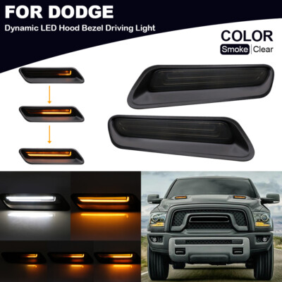 Sequential LED Side Hood Bezel Driving Light For 2010-23 Dodge Ram 1500 ...