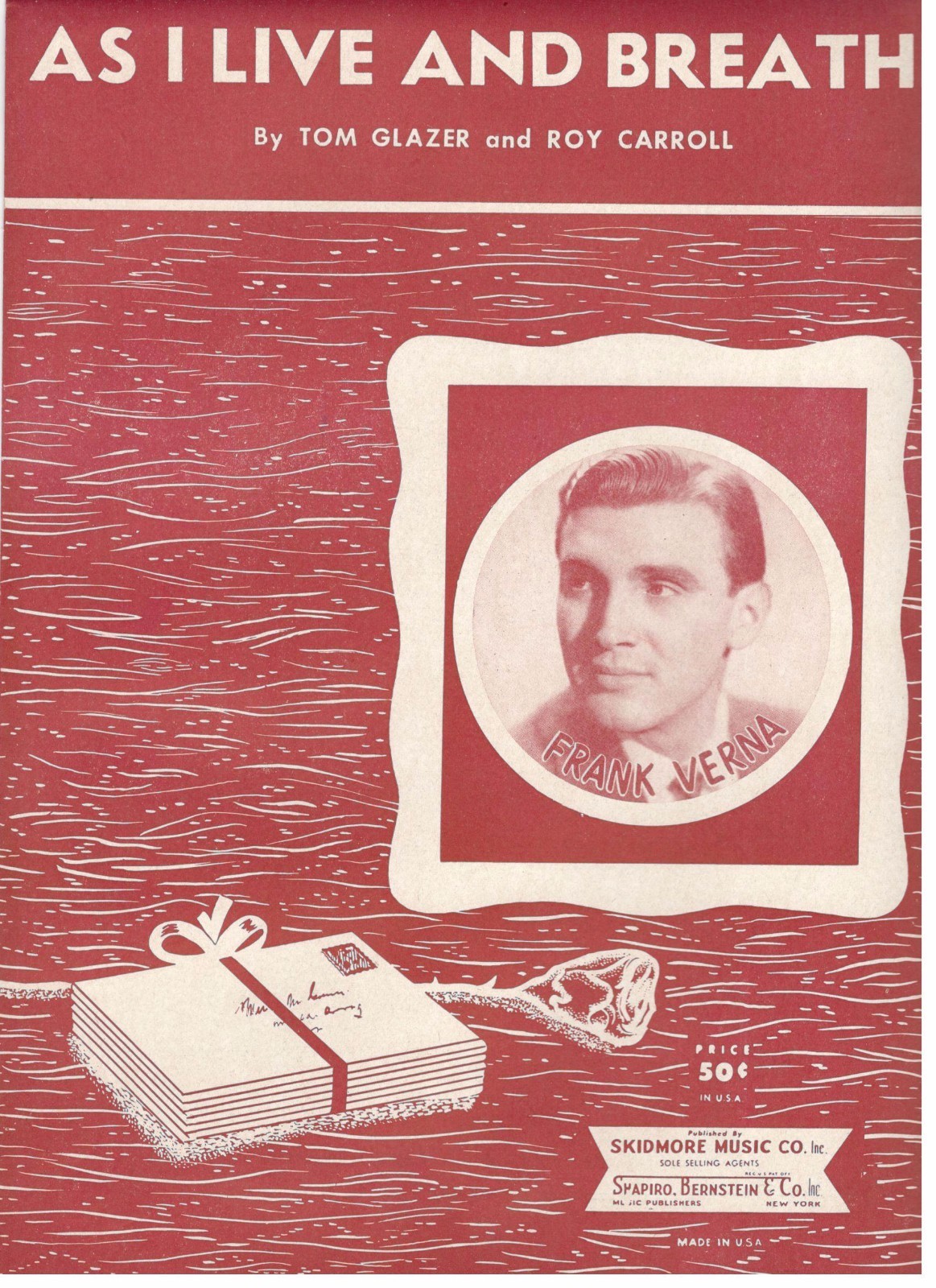 FRANK VERNA "AS I LIVE AND BREATHE" PIANO/VOCAL SHEET MUSIC-1955-VERY ...