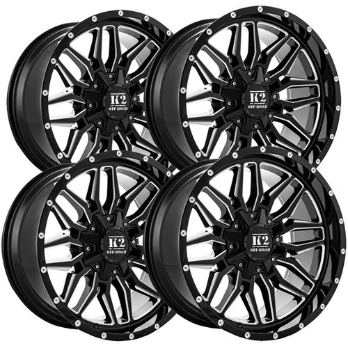 (Set of 4) K2 Off-Road K16 Rage 20x9 5x5"/5x5.5" +0mm Black/Milled ...