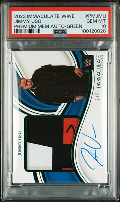 PSA 10 - 2023 Immaculate WWE JIMMY USO Premium Patch On Card AUTO Green ...