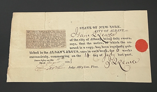 1820 ALBANY NY STAMPLESS LETTER ARGUS NEWSPAPER AVOID PRISON FOR DEBT ...