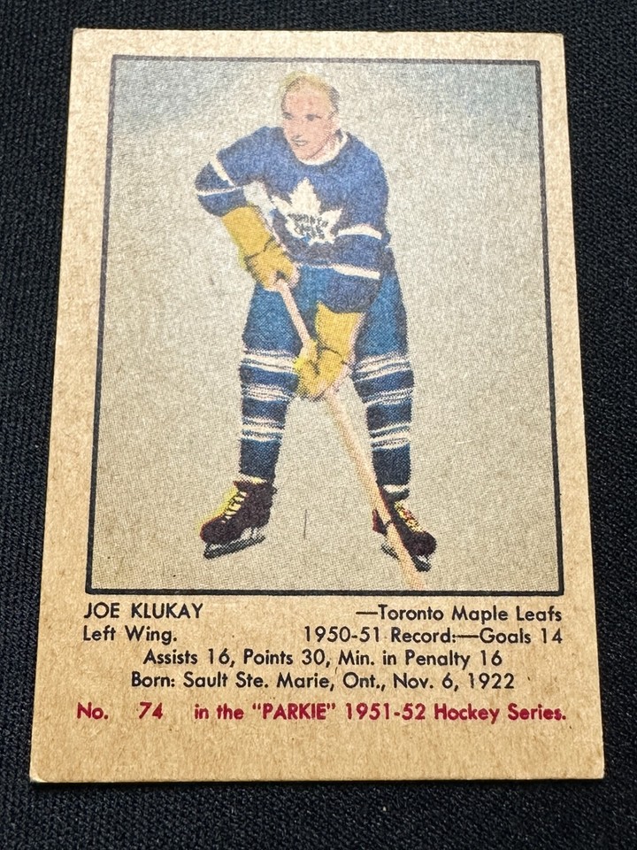 Joe Klukay RC 1951-52 Parkhurst #74 Rookie Toronto Maple Leafs VG or ...