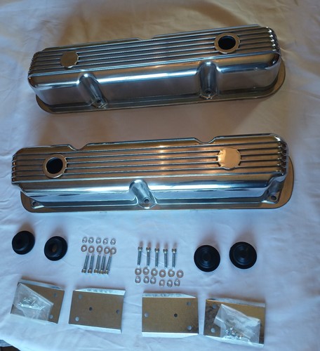 Mopar Chrysler Valve Covers Tall Cast Aluminum Finned Polish Small ...