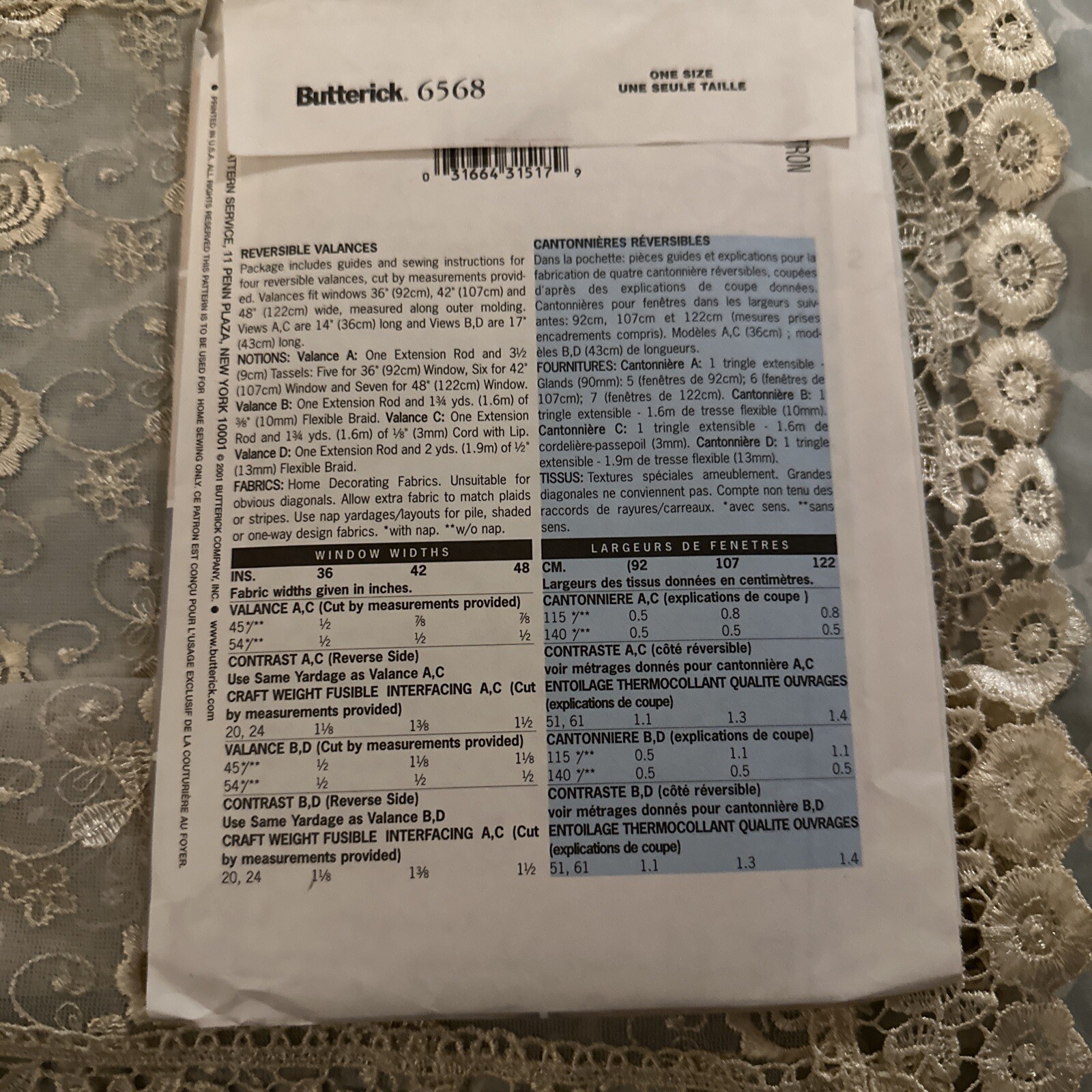 Butterick Sewing Pattern Uncut 6568 Reversible Valances for sale online ...