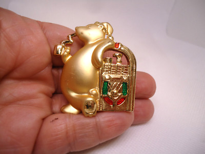 Danecraft vtg gold tone enamel Bear Juke Box pin | eBay