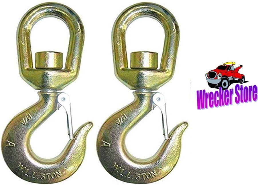 Qty. 2, 5 Ton WLL Grade 70 Swivel Hoist Hook, 1/2" Wrecker Winch Cable ...