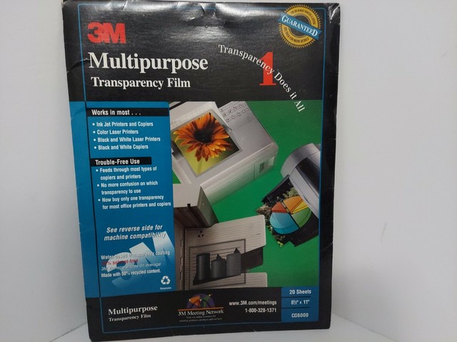 3M Multipurpose Transparency Film CG6000 45 Sheets Ink Jet Color Laser ...