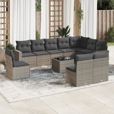 Garden Sofa Set Grey Cushions Outdoor Furniture PE Rattan 11 Piece ...