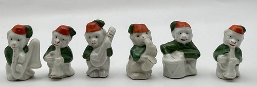 6 Red Fez Monkey Figurine Music Band Set Guitar Sax Drum Retro Occupied ...