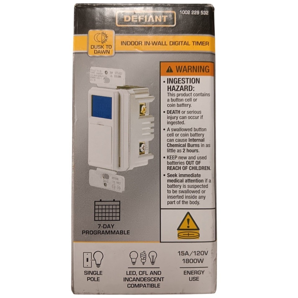 Defiant 5 Amp 30-Minutes Indoor in-Wall Digital Programmable Timer ...