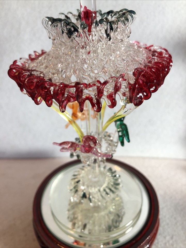 VTG. Mini Spun Blown Glass Spinning Carousel Horses Trinket Clear w ...