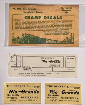CHAMP HO DECAL-RIO GRANDE/D&RGW PIGGYBACK TRAILER - #HC-605 | eBay
