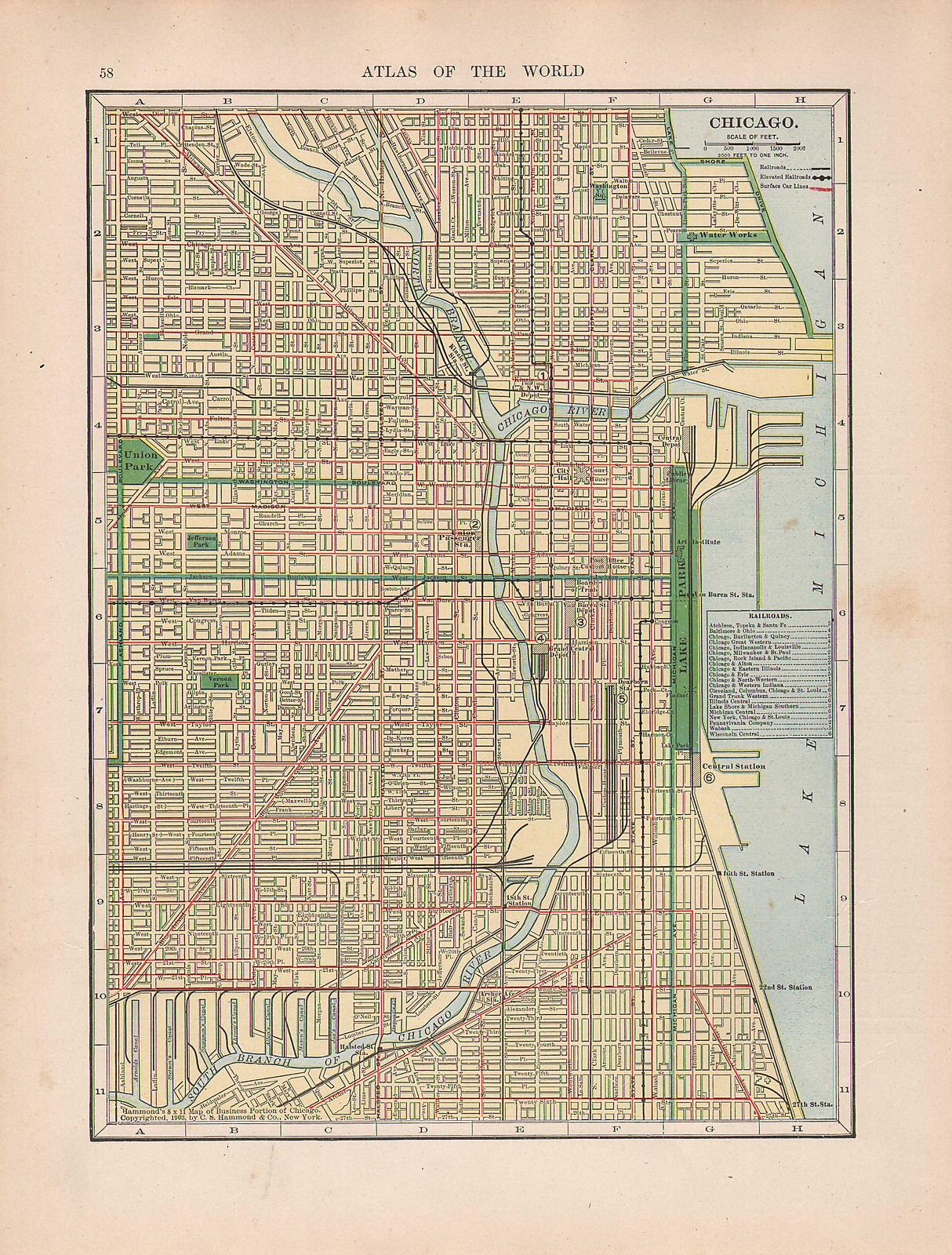 1909 MAP ~ CHICAGO CITY PLAN RAILROADS STREETS PUBLIC BUILDINGS ...