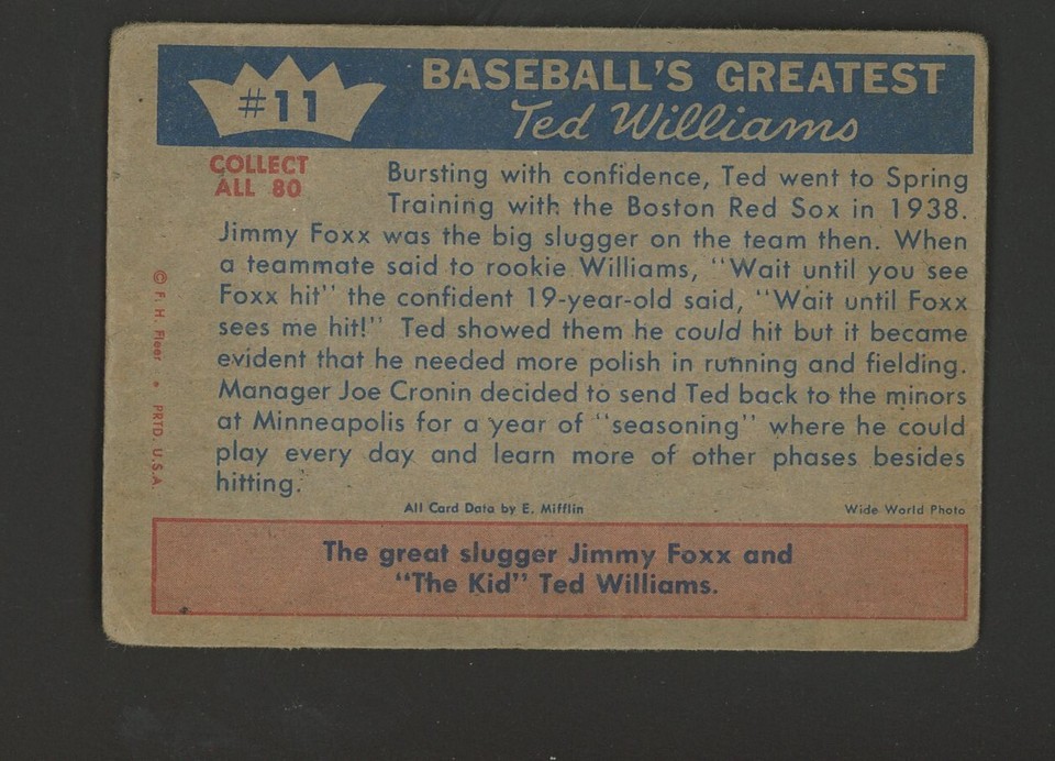 1959 Fleer Ted Williams HOF #11 1938 - First Spring Training w/ Jimmy ...