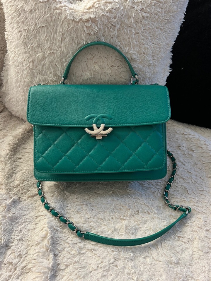 Chanel CC Box Flap Bag- Small Green Classic | eBay