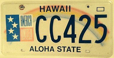 Hawaii AMERICA UNITED September 11 license plate 9/11 9.11 Terrorism We ...