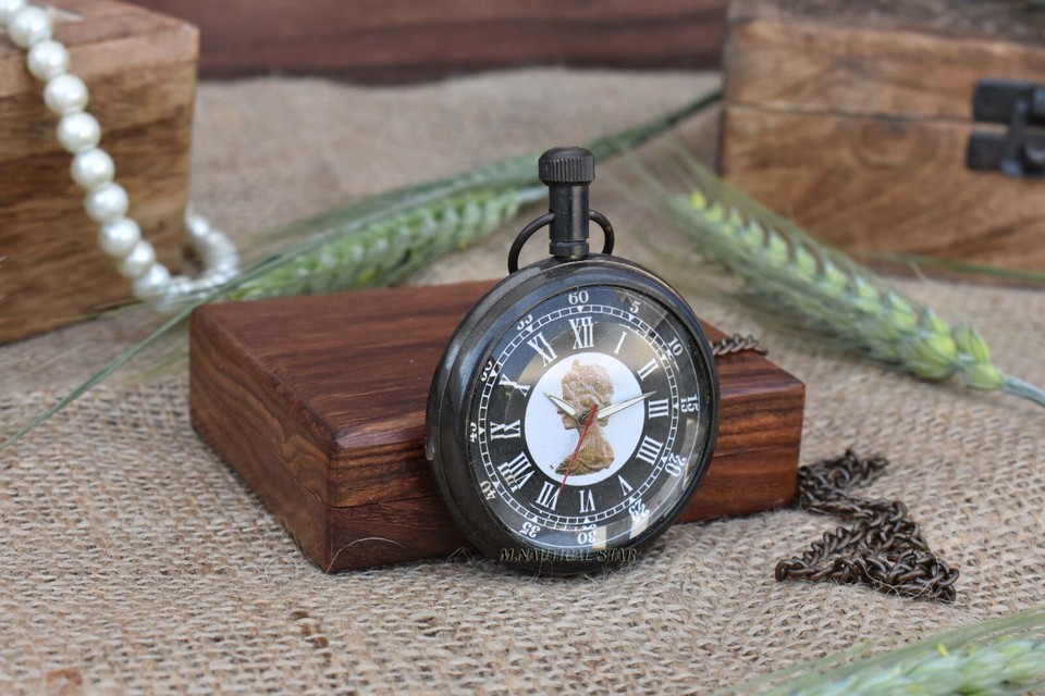 Black Antique Pocket Watch Handmade Nautical Working Pocket Watch ...