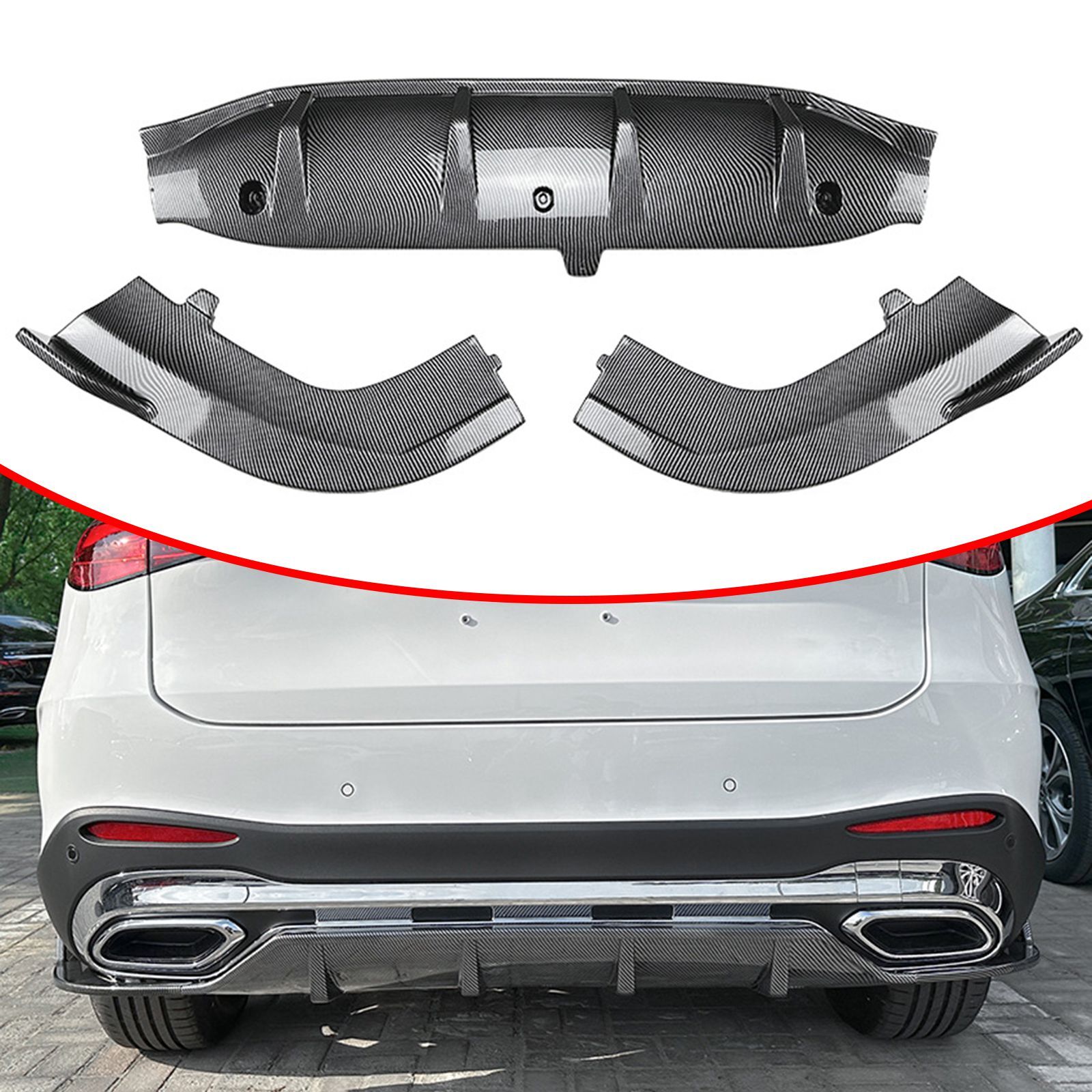3PCS Carbon ABS Rear Bumper Diffuser Lip For Benz X254 GLC260 GLC300 ...