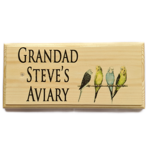 Personalised Aviary Sign, Bird Shed Plaque Grandad Budgies Gift Hut ...