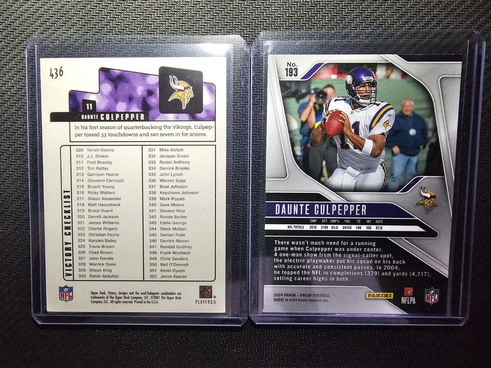 Daunte Culpepper 2 Card Lot - 2024 Panini Prizm + 2001 Victory ...
