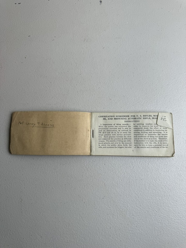 1943 WWII US Army GI Combination Scorebook Rifles M1903 M1 Browning ...